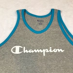 Champion | Tops | Nwt Champion Blue Tank Top Logo Text Ringer Xl New ...